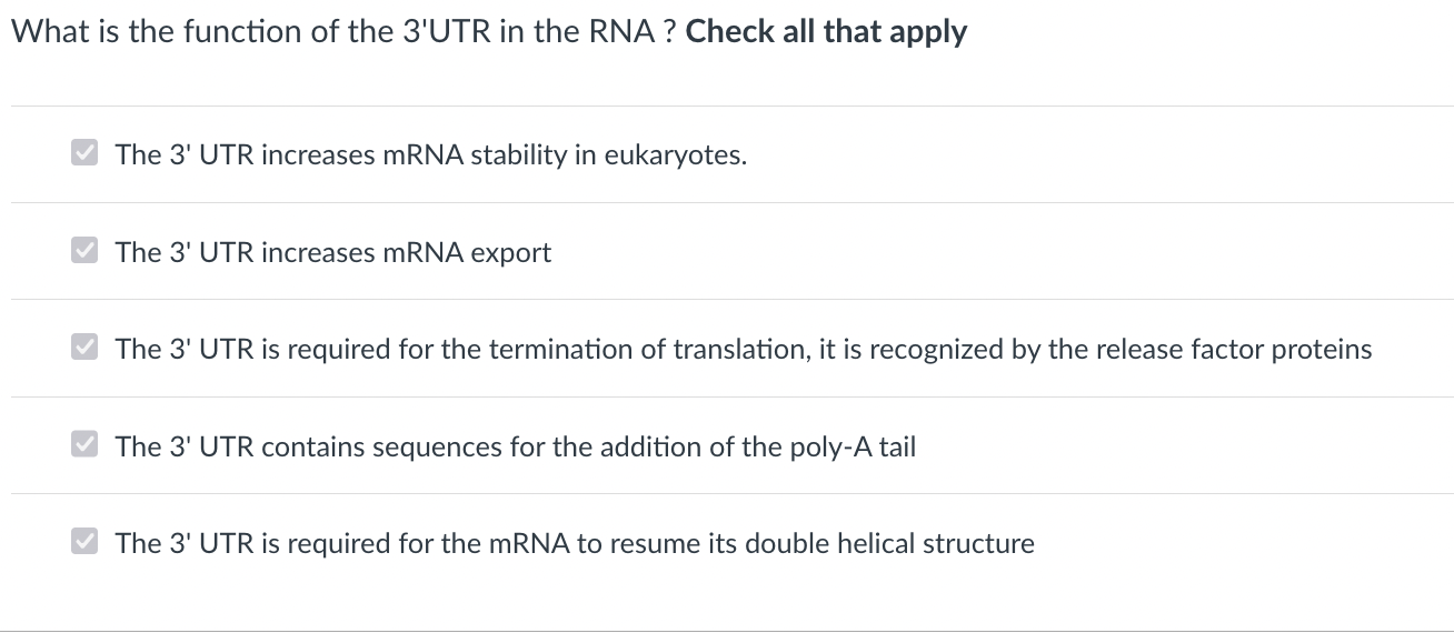Solved What is the function of the 3'UTR in the RNA ? Check | Chegg.com