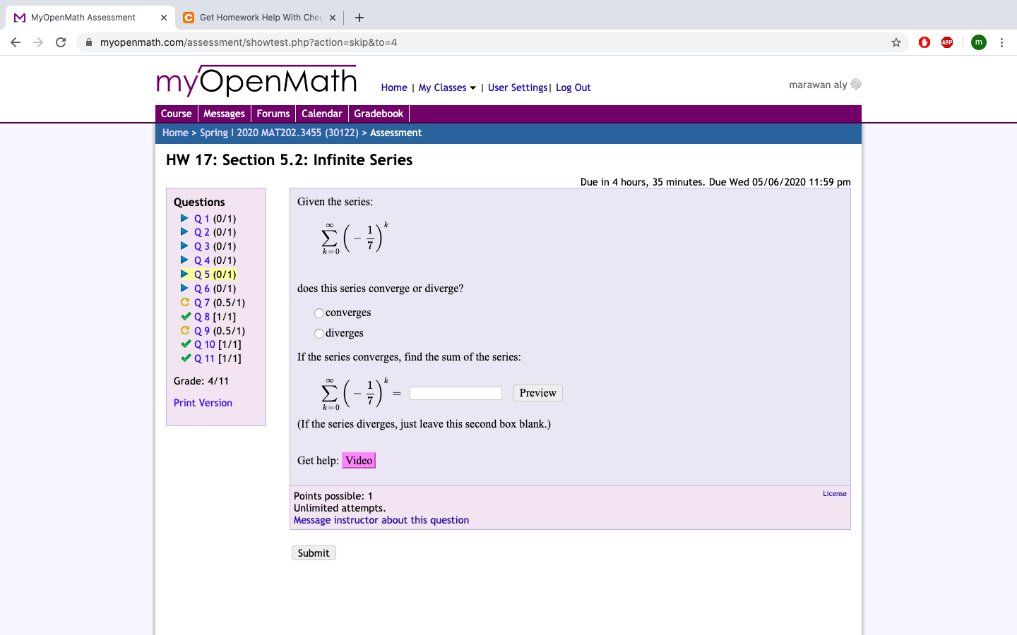 Solved M MyOpenMath Assessment X C Get Homework Help With | Chegg.com