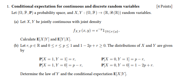 Solved 1. Conditional expectation for continuous and | Chegg.com