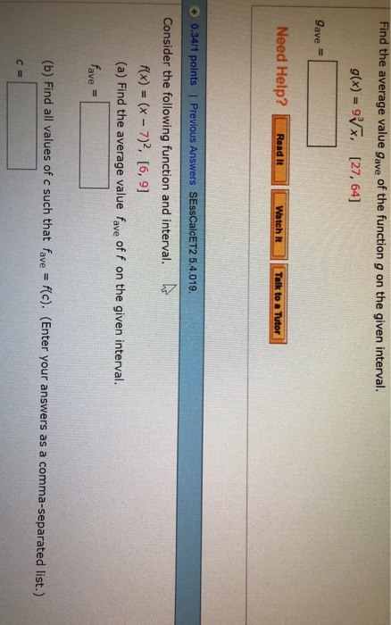 Solved Find The Average Value Gave Of The Function G On The