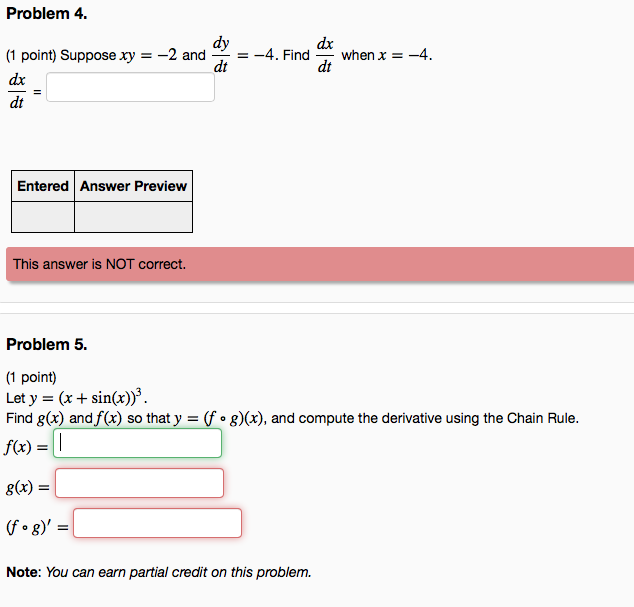 Solved Problem 4. dy dt dx dt (1 point) Suppose xy dx dt | Chegg.com