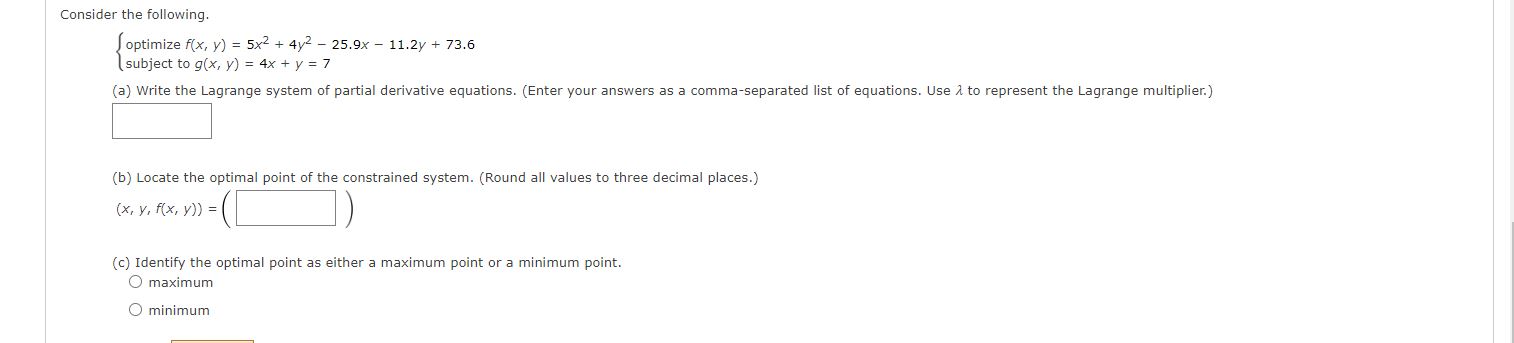 Solved Consider the following. { optimize | Chegg.com