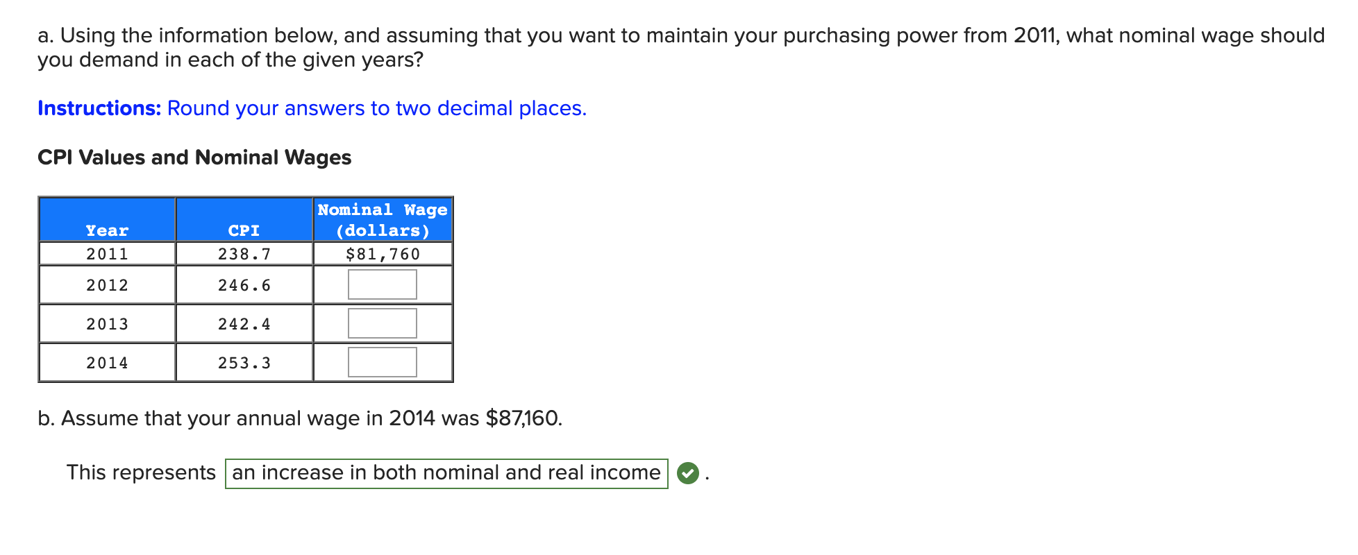 Solved The table below lists hypothetical CPI and wage | Chegg.com