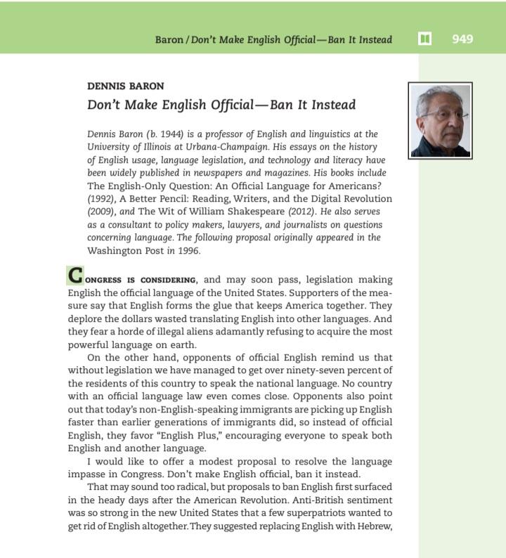 Solved Baron / Don't Make English Official-Ban It Instead | Chegg.com