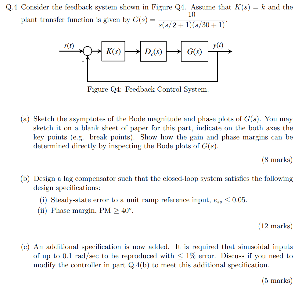 Q.4 Consider the feedback system shown in Figure Q4. | Chegg.com