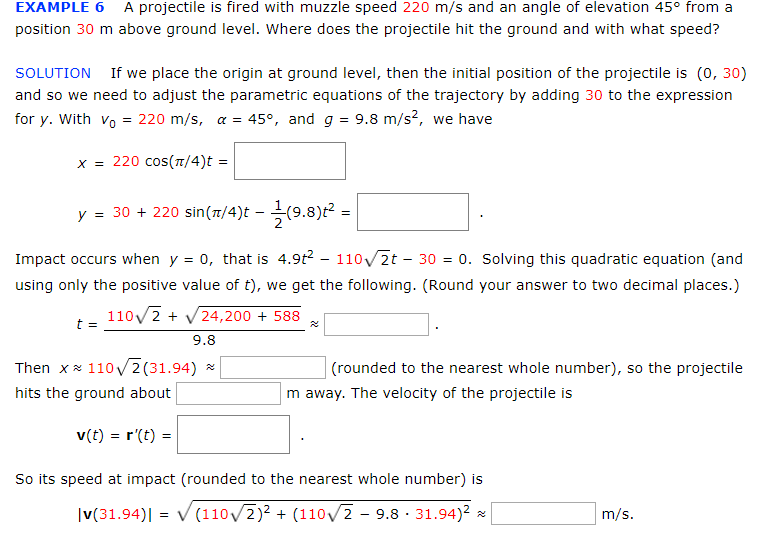 Solved EXAMPLE 6 A projectile is fired with muzzle speed 220 | Chegg.com