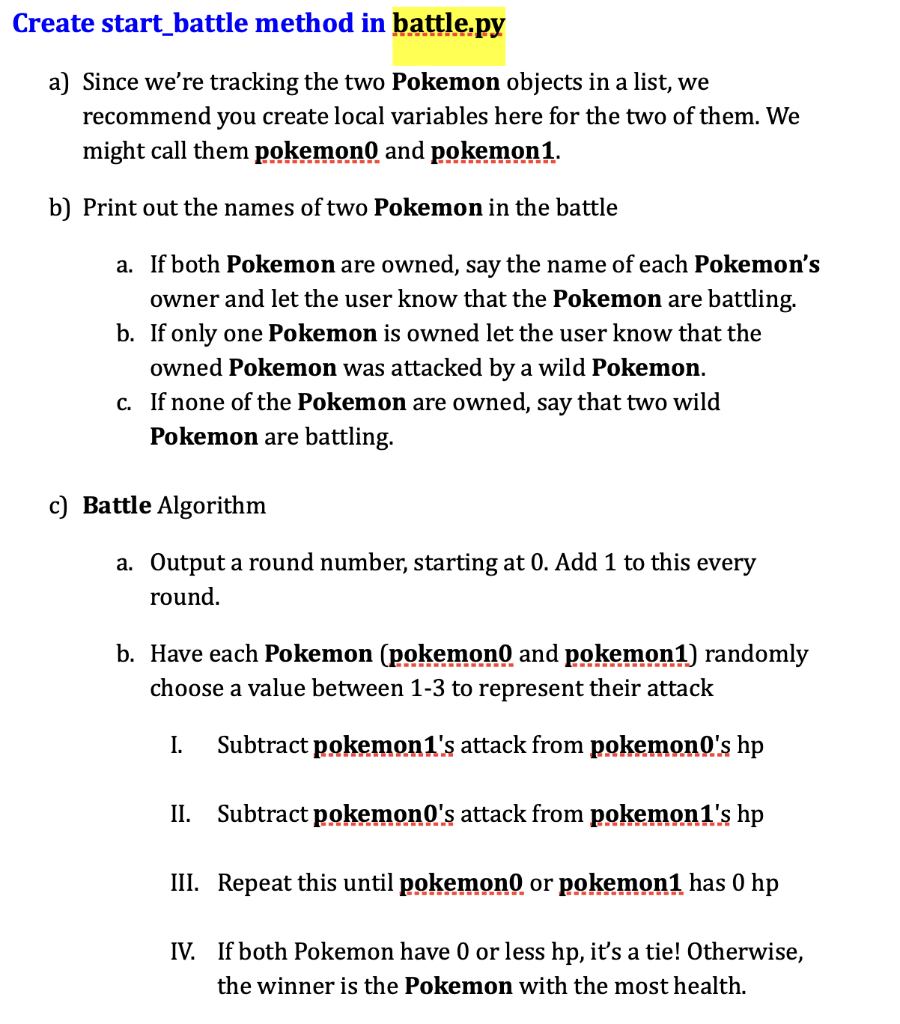 Solved Create start_battle method in battle,py a) Since | Chegg.com