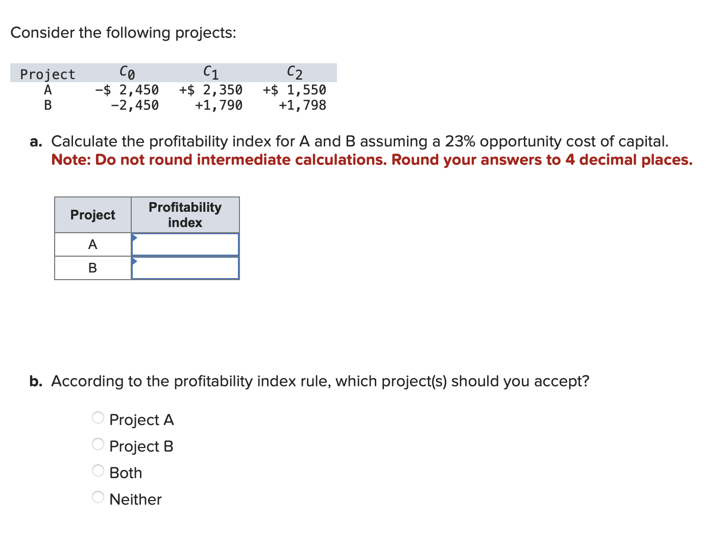 Solved Consider the following projects: a. Calculate the | Chegg.com