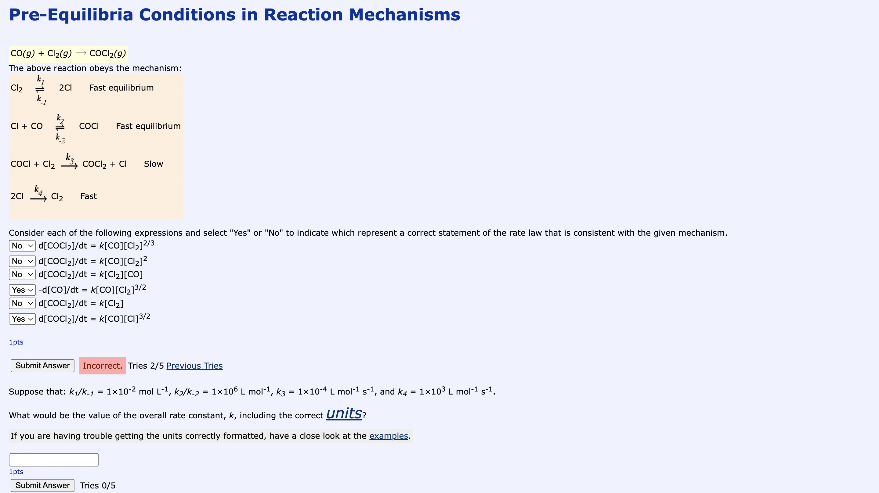Solved Pre-Equilibria Conditions in Reaction Mechanisms | Chegg.com