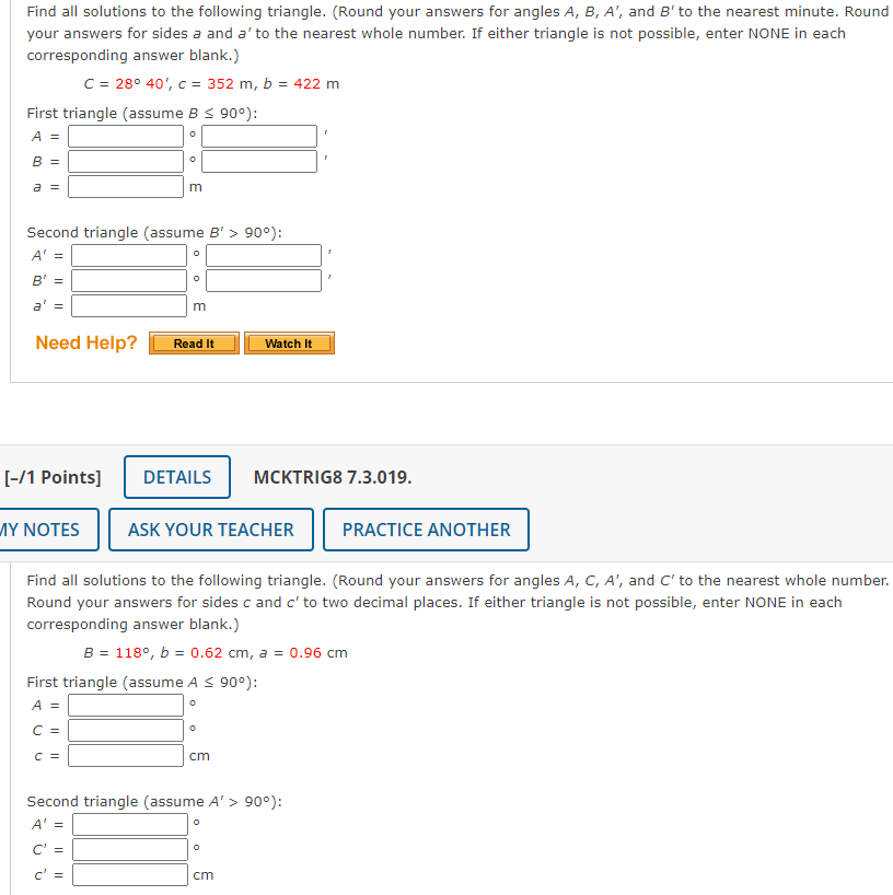 Solved 1. Find all solutions to the following triangle. | Chegg.com