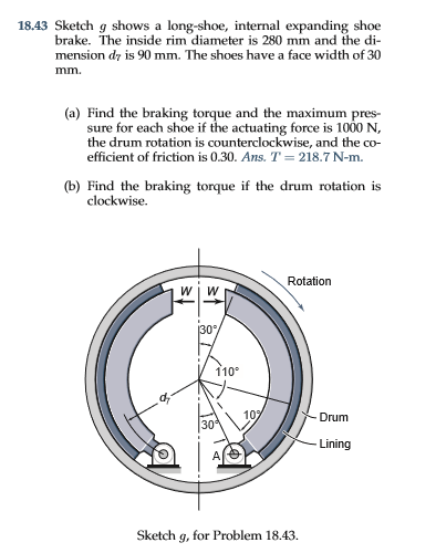 18.43 Sketch g shows a long-shoe, internal expanding | Chegg.com