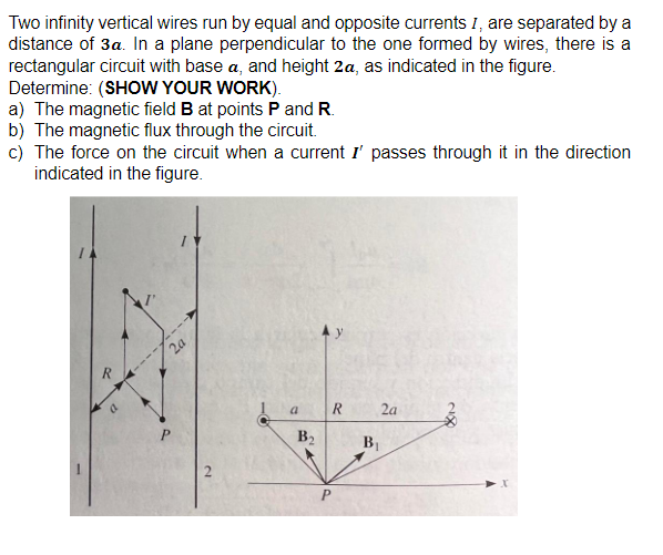 Solved Two infinity vertical wires run by equal and opposite | Chegg.com