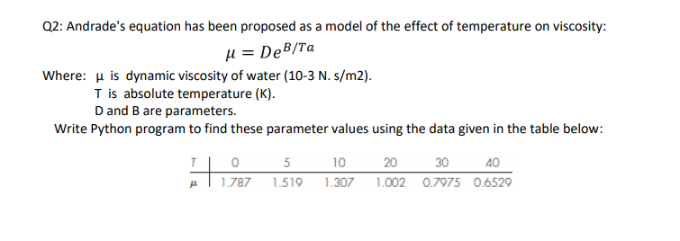 Solved Q2: Andrade's equation has been proposed as a model | Chegg.com