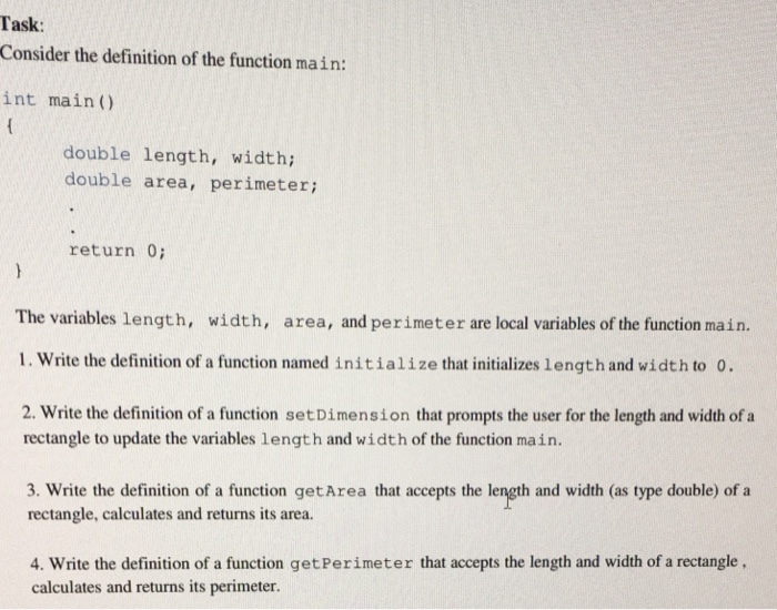 Solved Task: Consider the definition of the function main: | Chegg.com