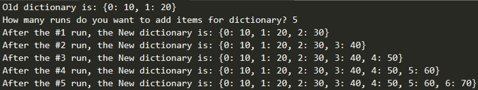 Solved Using Python create an old sample dictionary {0:10, | Chegg.com