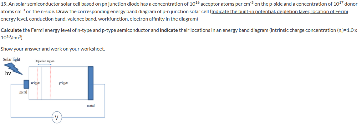 Solved 19. An solar semiconductor solar cell based on pn | Chegg.com