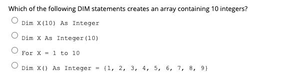Solved Which of the following DIM statements creates an | Chegg.com