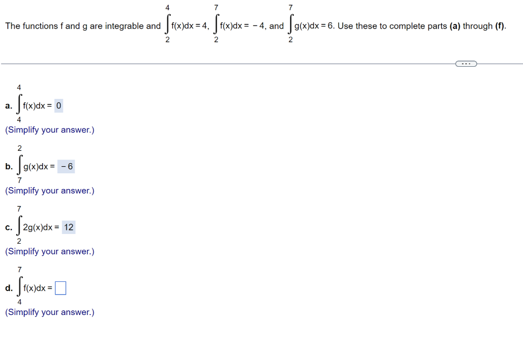 Solved The functions f and g are integrable and | Chegg.com
