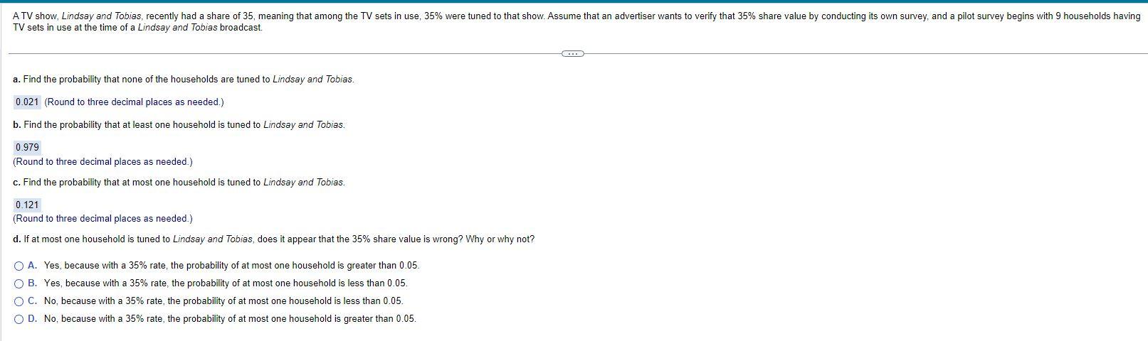 Solved TV sets in use at the time of a Lindsay and Tobias | Chegg.com