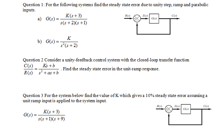 Solved Question 1: For the following systems find the steady | Chegg.com