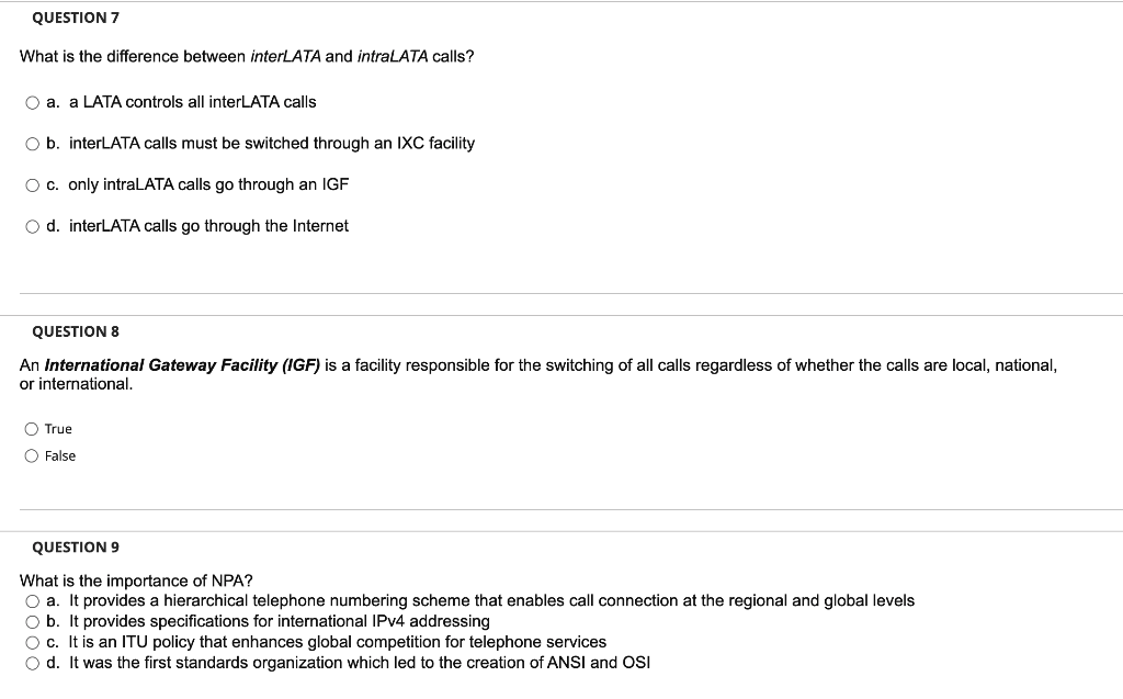 Solved QUESTION 7 What is the difference between interLATA | Chegg.com