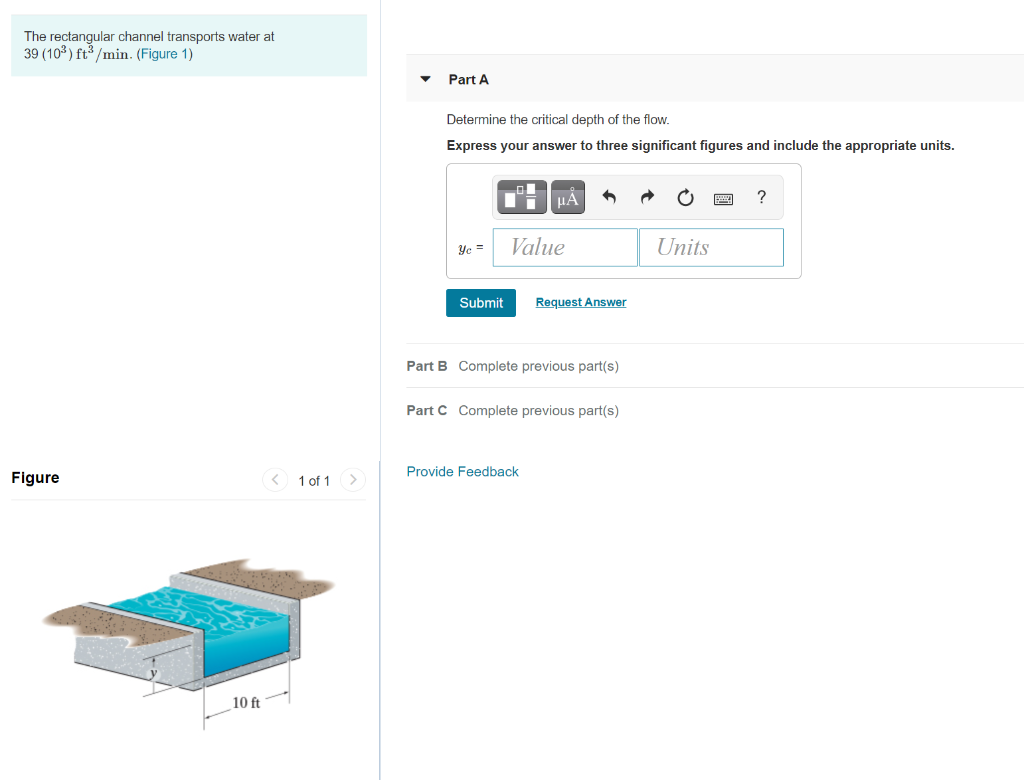Solved The rectangular channel transports water at 39 (103) | Chegg.com
