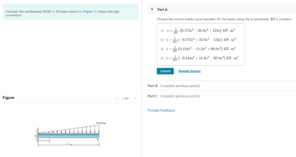 Solved Part A Consider the cantilevered W360 x 45 beam shown | Chegg.com