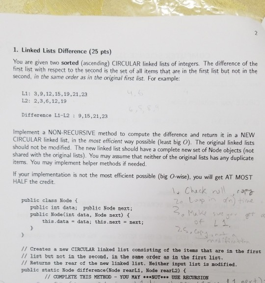Solved 1. Linked Lists Difference (25 pts) You are given two | Chegg.com