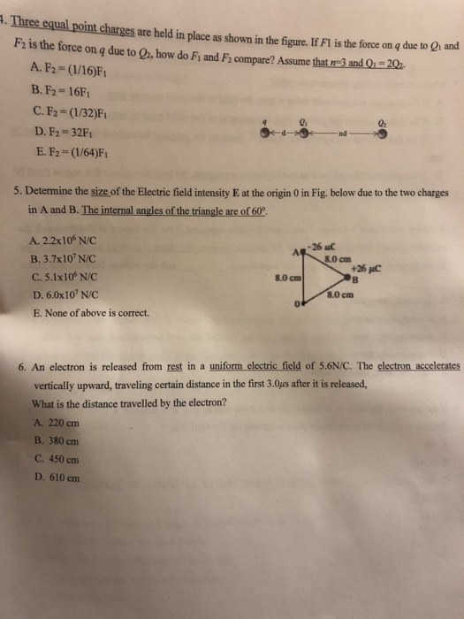 Solved . Three equal point charges are held in place as | Chegg.com