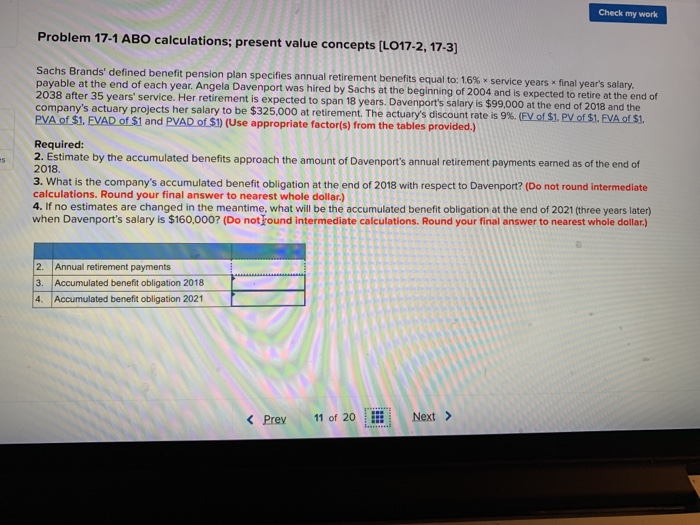 Solved Check my work Problem 17-1 ABO calculations; present | Chegg.com