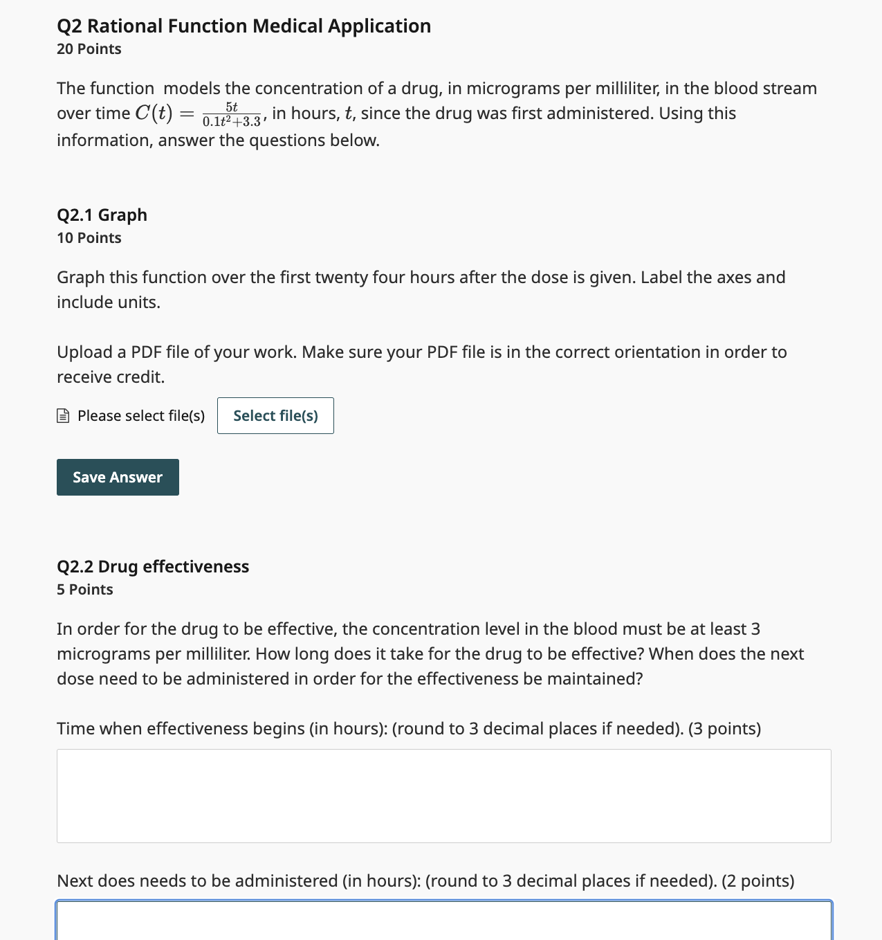 Solved Q2 ﻿Rational Function Medical ApplicationThe function | Chegg.com