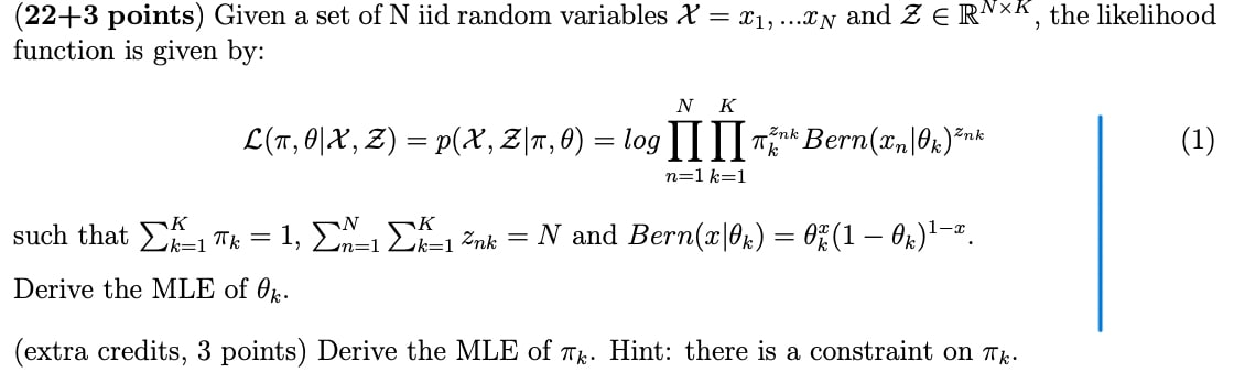 Solved (22+3 points) Given a set of N iid random variables X | Chegg.com