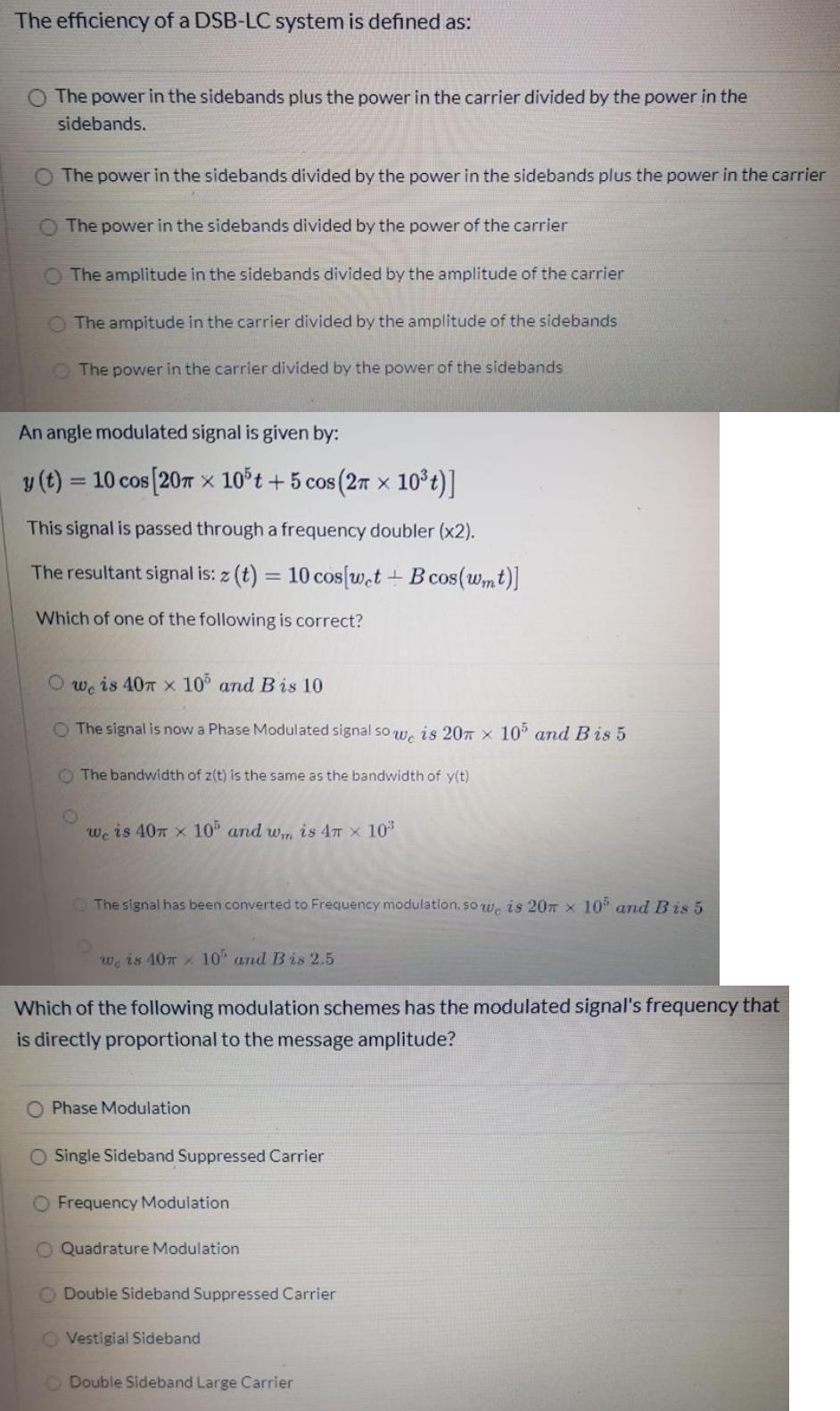 Solved The efficiency of a DSB-LC system is defined as: The | Chegg.com