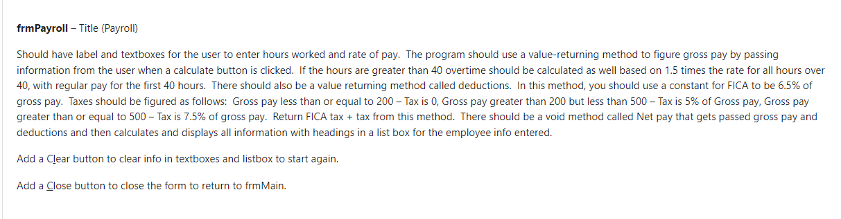 Solved frmPayroll - Title (Payroll) Should have label and | Chegg.com
