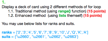 Solved 1. Display a deck of card using 2 different methods | Chegg.com