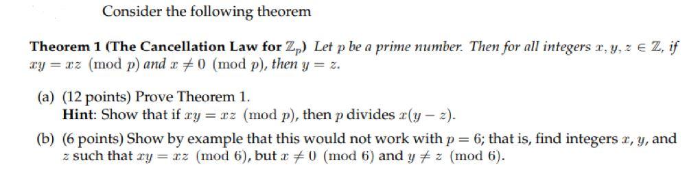 Solved Consider the following theorem Theorem 1 (The | Chegg.com