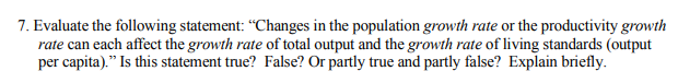 Part II. Using the Long-Run Growth Formulas For the | Chegg.com