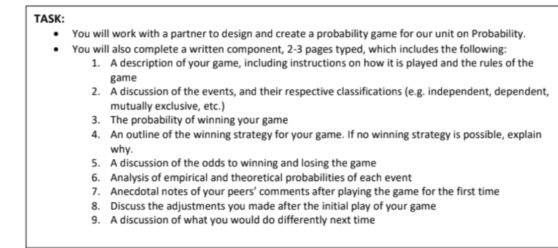 Solved TASK: • You will work with a partner to design and | Chegg.com