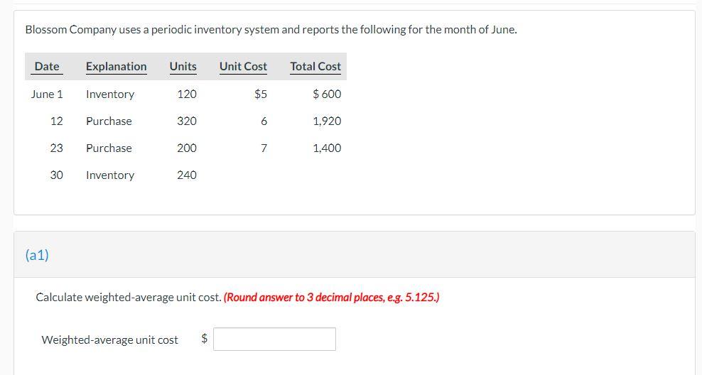 Solved Blossom Company uses a periodic inventory system and | Chegg.com