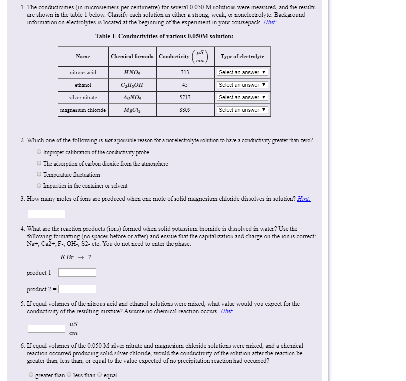 Solved 1. The conductivities in microsiemens per centimetre) | Chegg.com