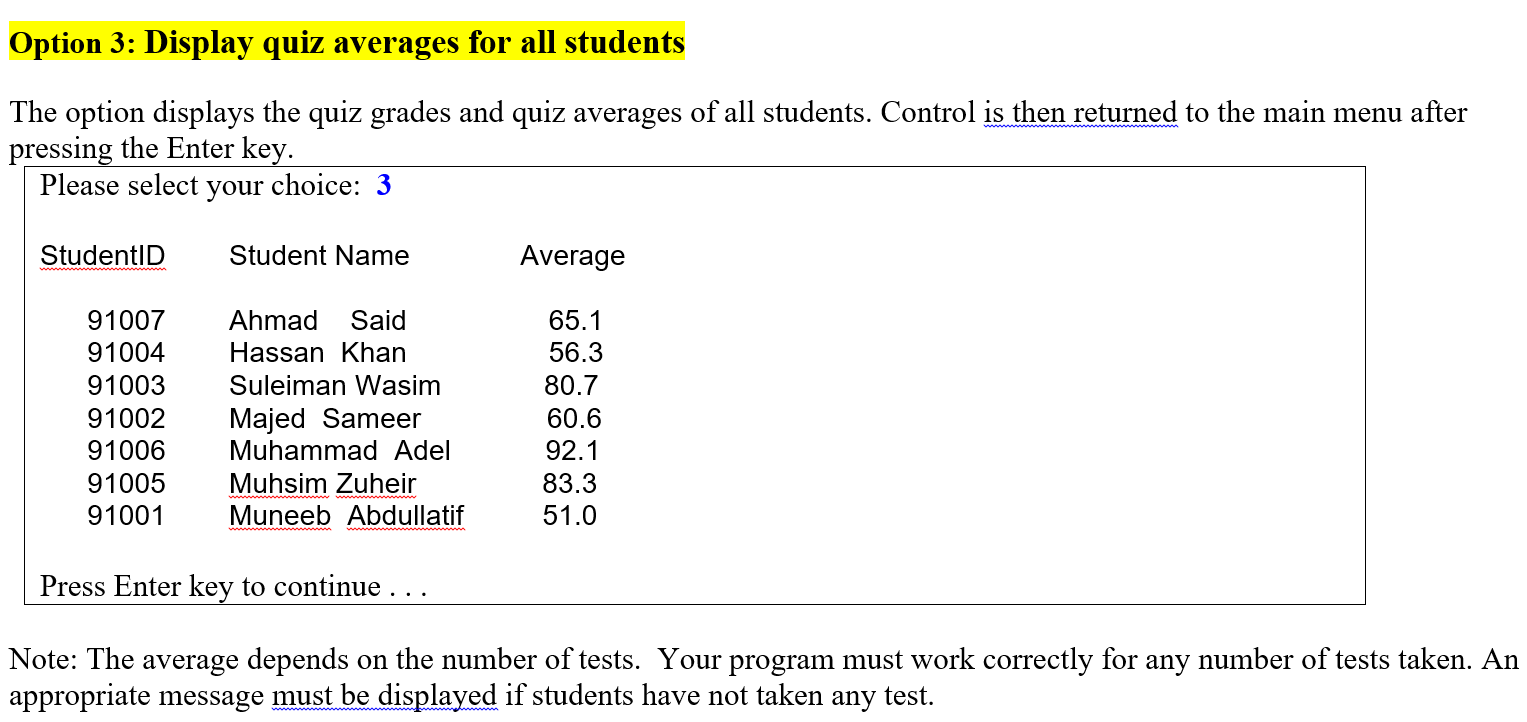 Python Lab Project (Term 201) Students Grade System | Chegg.com