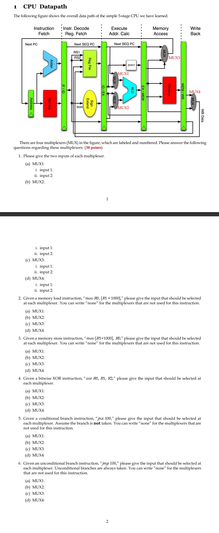 Solved 1 ﻿CPU DatapathThe following figure shows the overall | Chegg.com