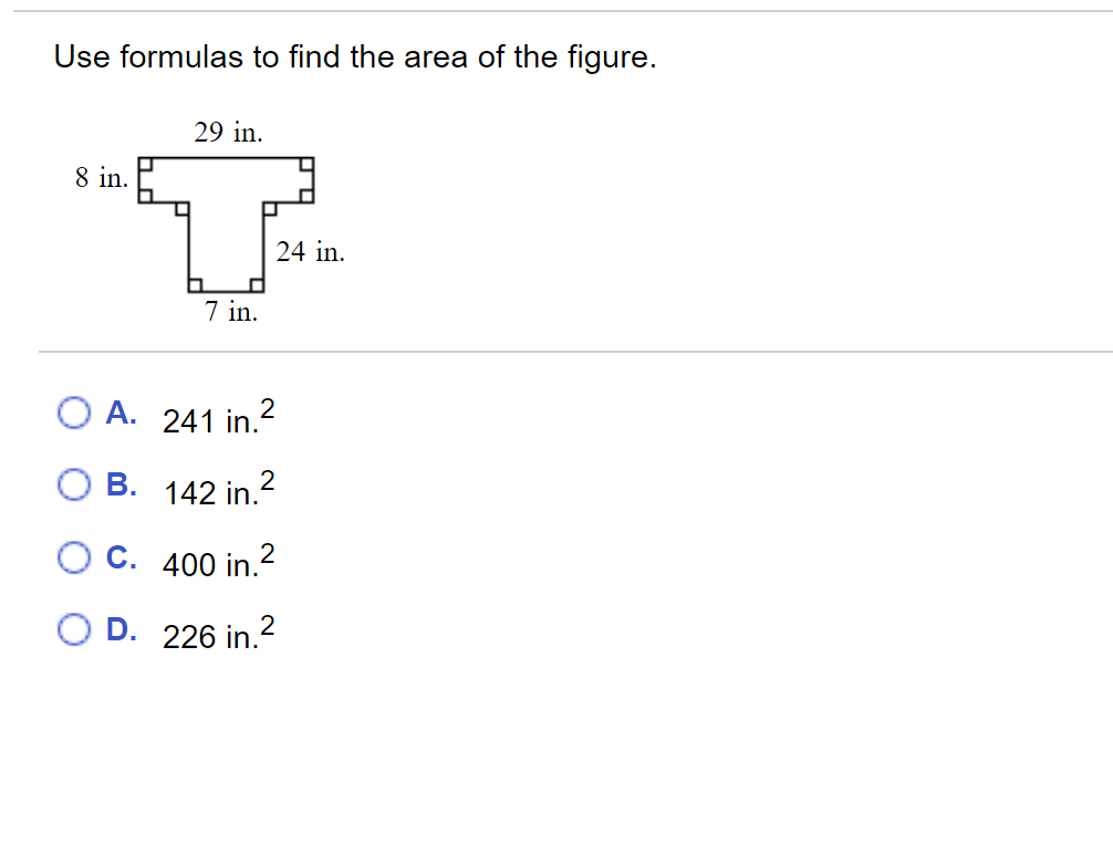 Solved Use formulas to find the area of the figure. 29 in. 8 | Chegg.com