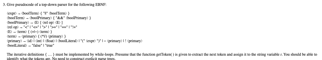 3. Give pseudocode of a top-down parser for the | Chegg.com