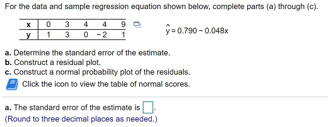 Solved For the data and sample regression equation shown | Chegg.com