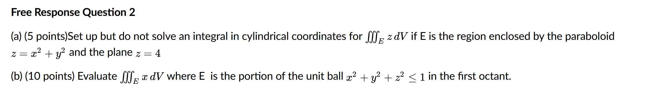 Solved Free Response Question 2 (a) (5 points)Set up but do | Chegg.com