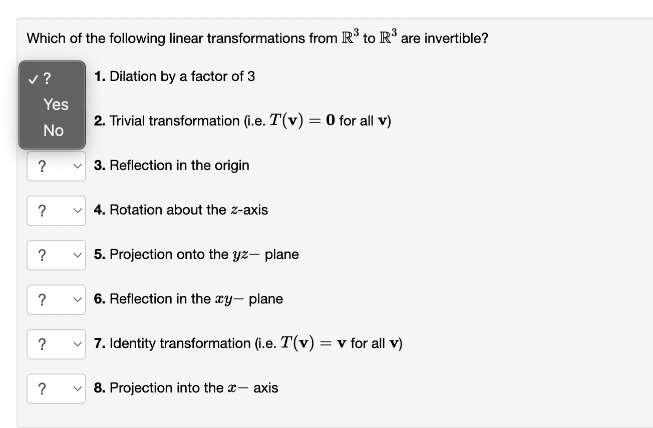 Solved Which of the following linear transformations from R3 | Chegg.com