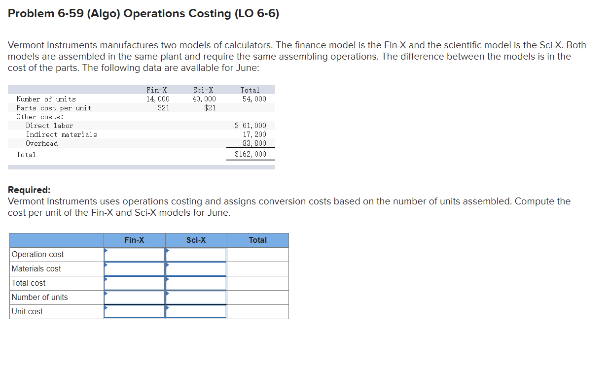 Solved Problem 6-59 (Algo) Operations Costing (LO 6-6) | Chegg.com