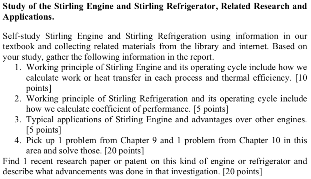 Solved Study of the Stirling Engine and Stirling | Chegg.com