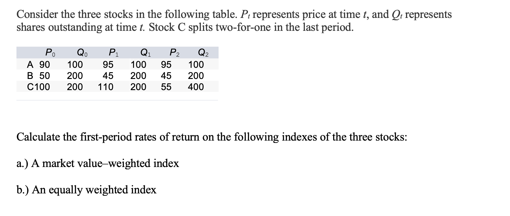 Solved Consider the three stocks in the following table. Pt | Chegg.com